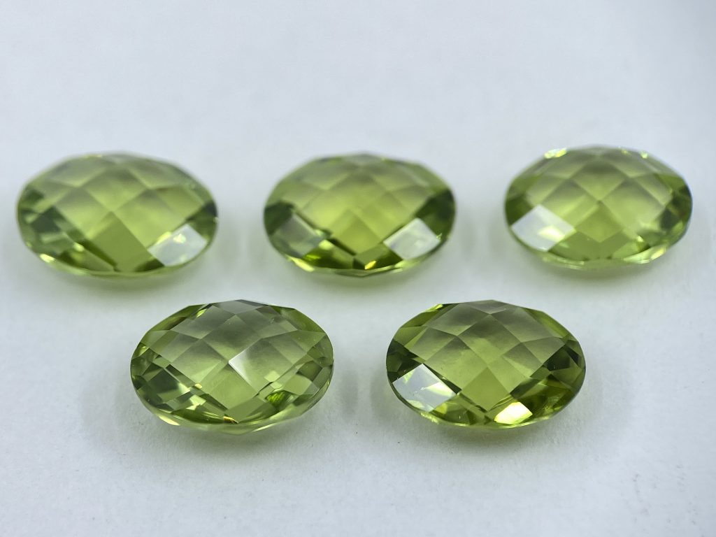 Peridot Double Sided Faceted Checkerboard Oval Shape Loose Gemstones in ...